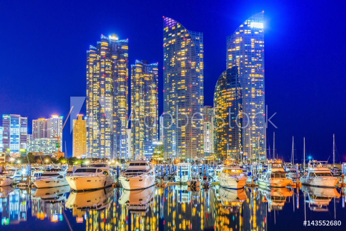Busan city skyline view at Gwangalli beach Haeundae district Yacht ...