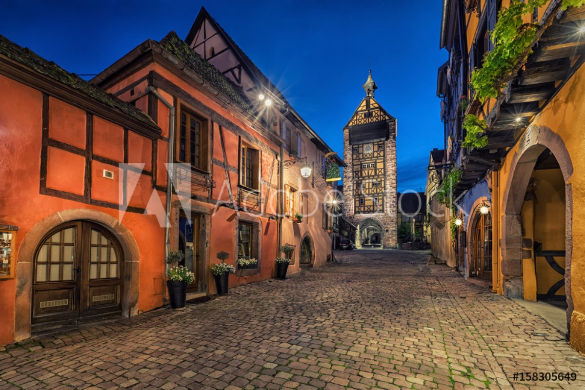Dolder Tower and traditional houses in Riquewihr France from Wallmural ...