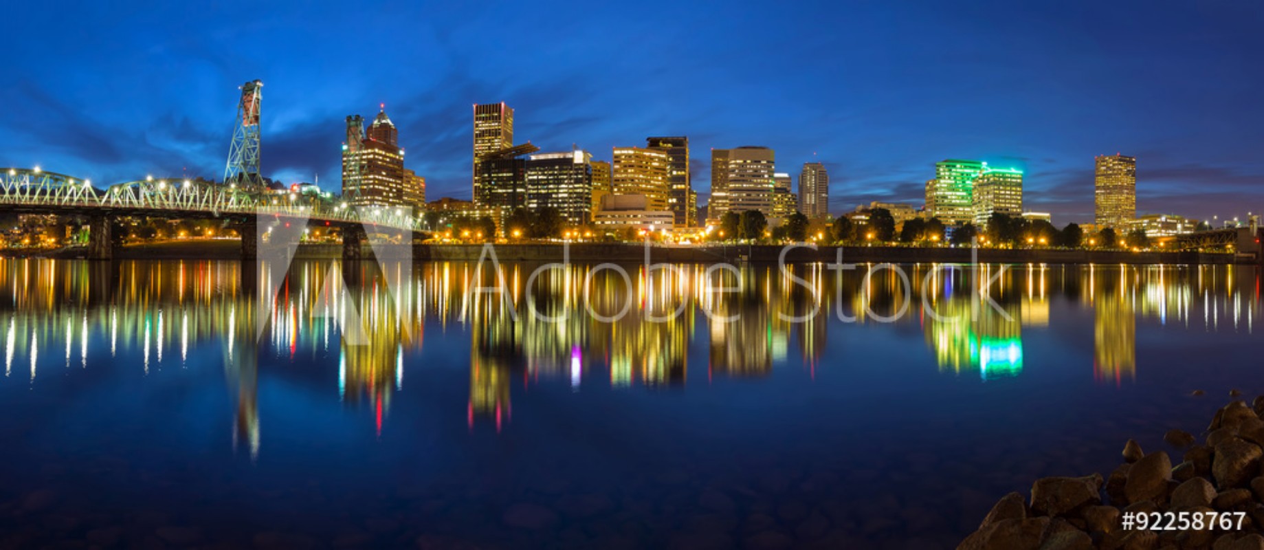 Portland Skyline during Blue Hour Panorama from Wallmural | Wallpassion