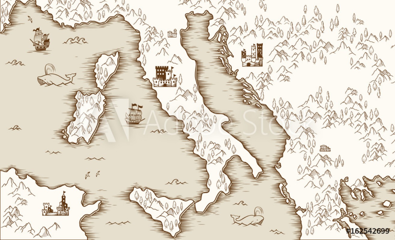 Old map of Italy Medieval cartography vector illustration from ...