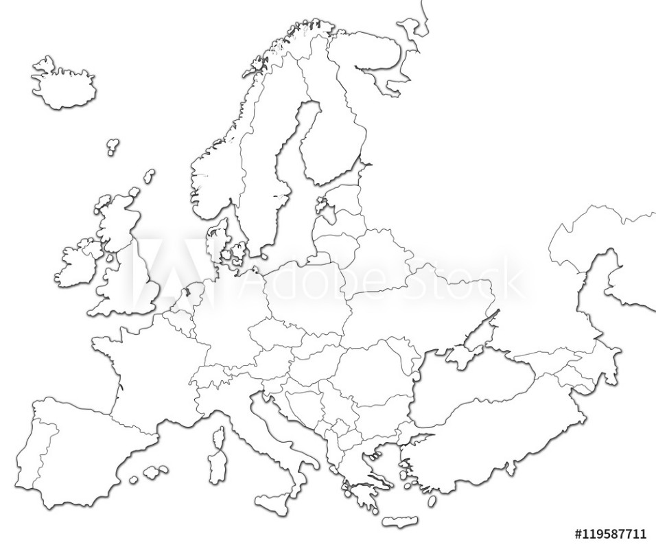 Wall mural Blank map of Europe isolated on white background from ...