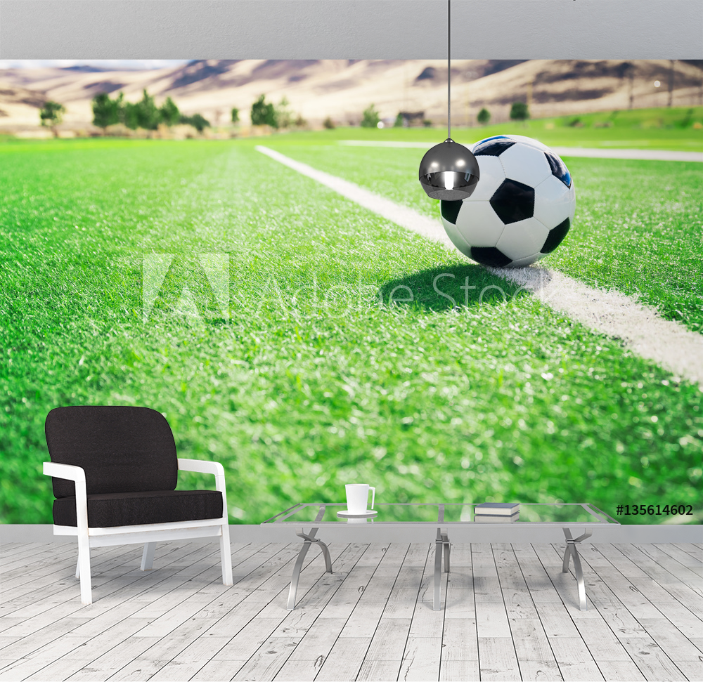 Traditional soccer ball on soccer field from Wallmural | Wallpassion