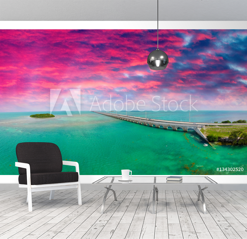 Florida Keys Bridge beautiful sunset aerial view from Wallmural ...