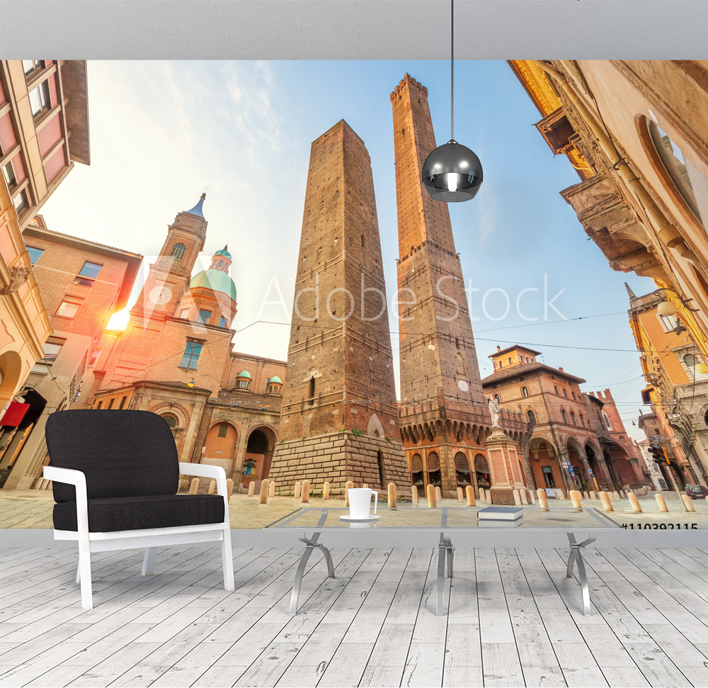 Two famous falling towers Asinelli and Garisenda in the morning Bologna ...