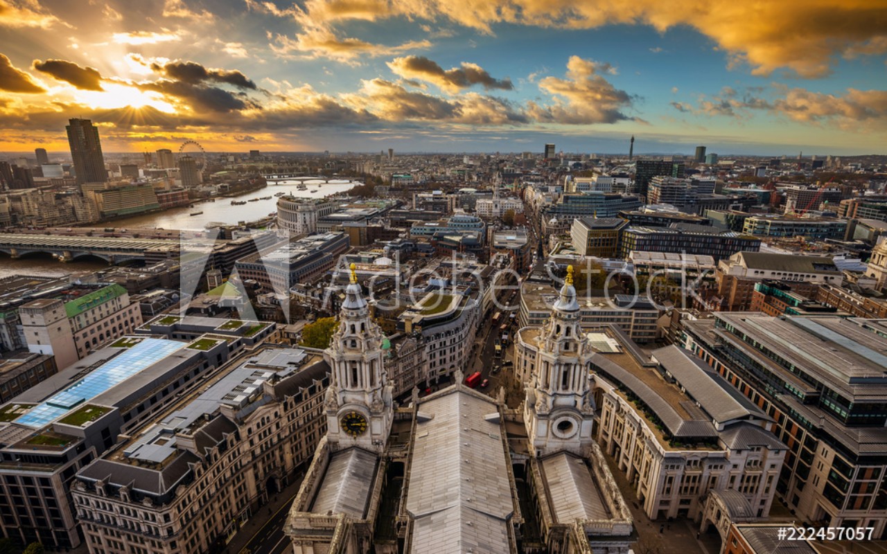 London England - Panoramic aerial skyline view of London taken from the ...