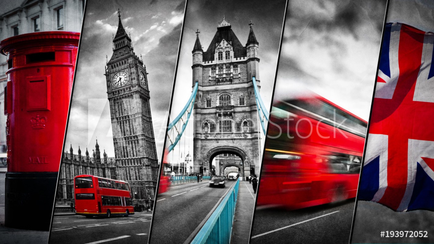 Fotobehang Collage of the symbols of London the UK van Scandiwall ...