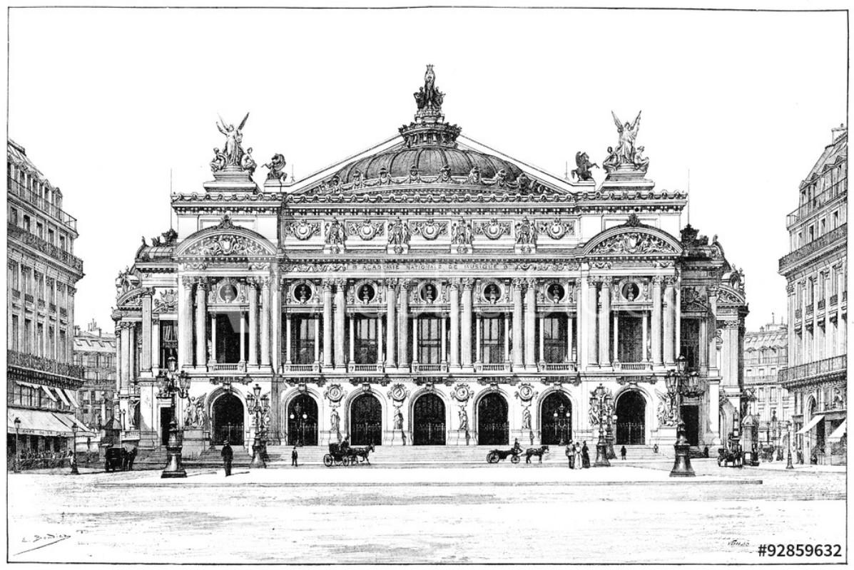 Facade of the opera vintage engraving from Wallmural | Wallpassion