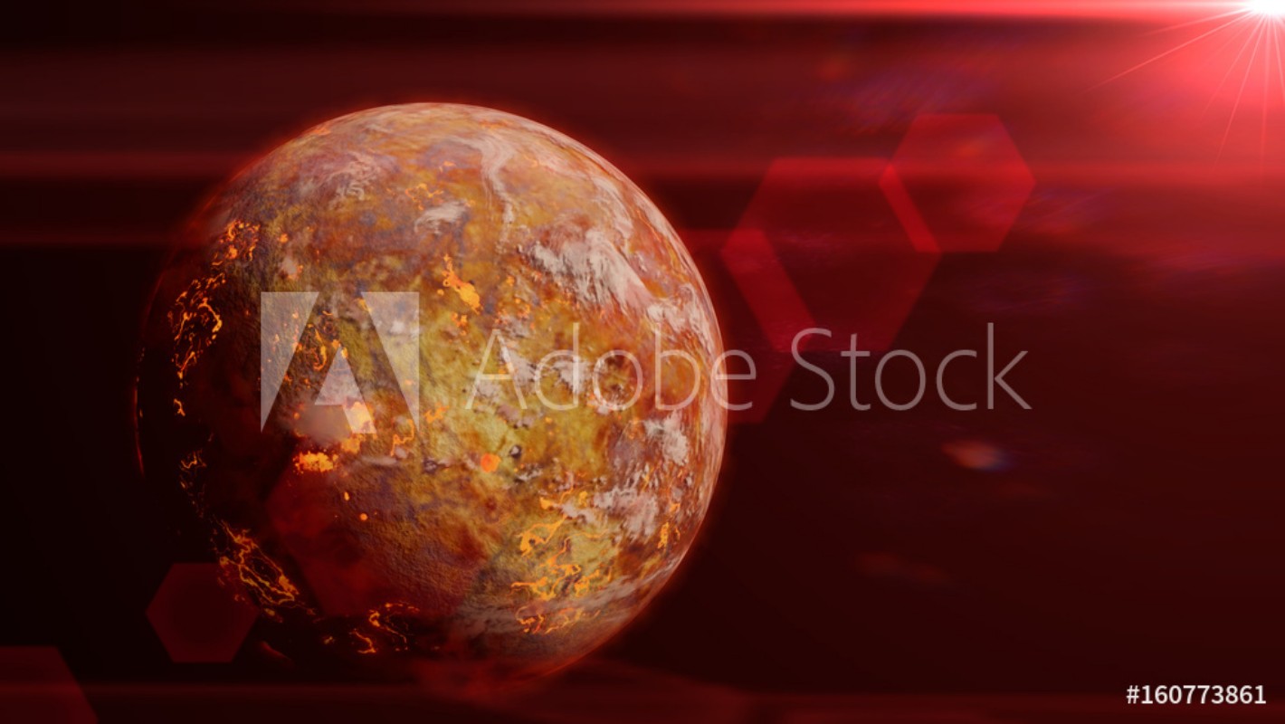 alien planet with lava streams lit by a red sun from Wallmural ...