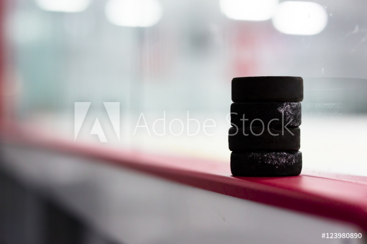 Wall mural Hockey pucks along the boards from Scandiwall | Wallpassion