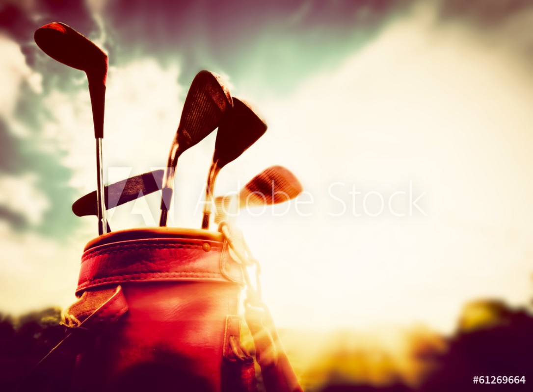 Golf clubs in a leather baggage in vintage retro style från Fototapeter ...