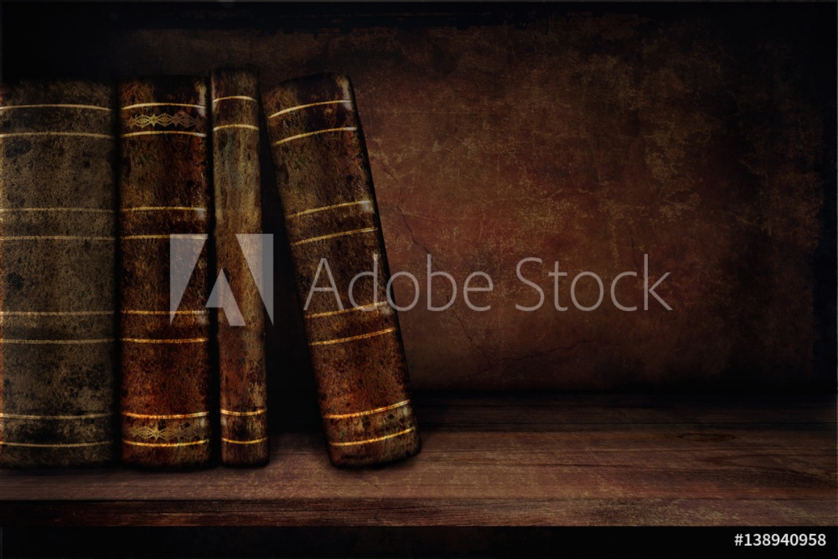 Wall mural Vintage background with books on a shelf and copy space from ...