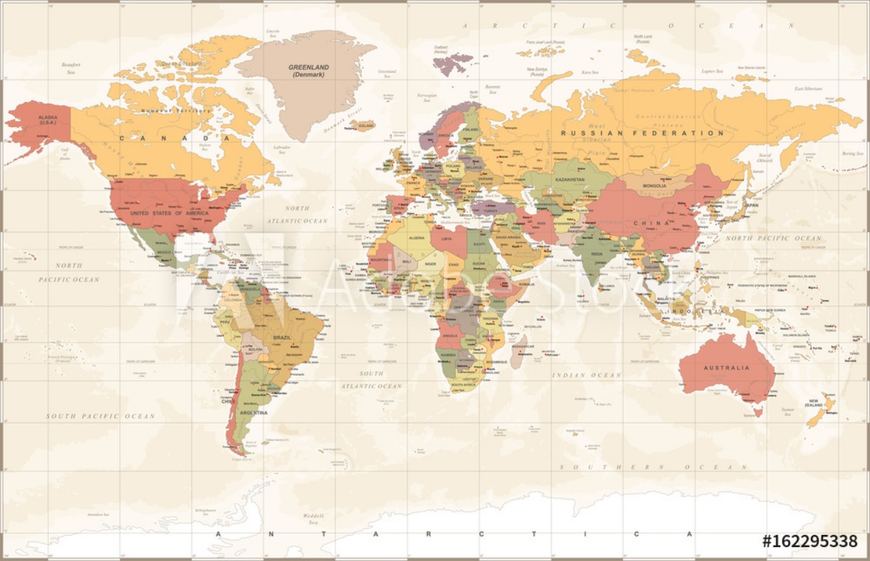 Vintage World Map - Vector Illustration from Wallmural | Wallpassion