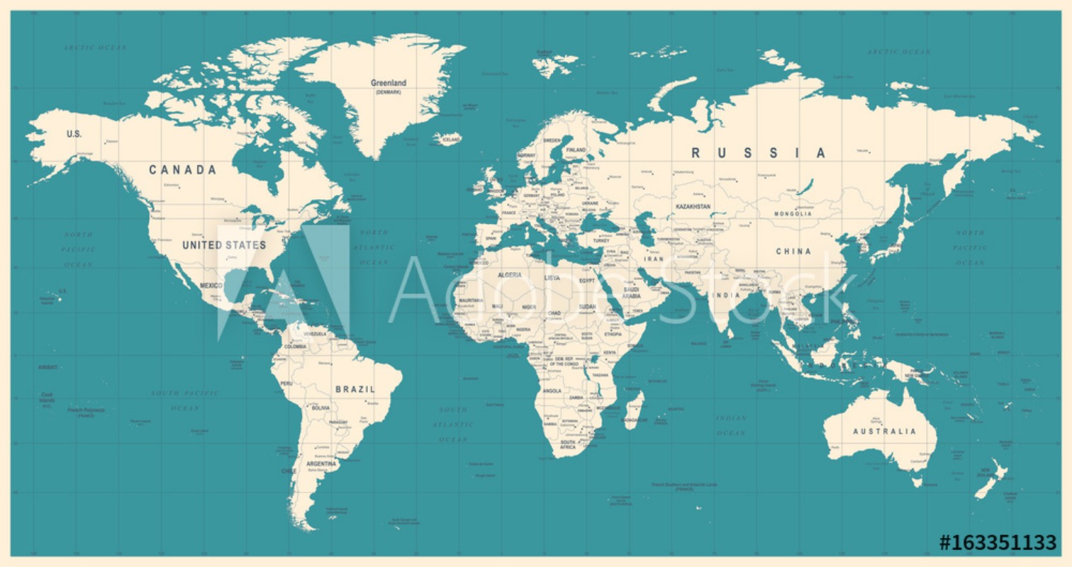 World Map Vintage Vector Detailed illustration of worldmap from ...