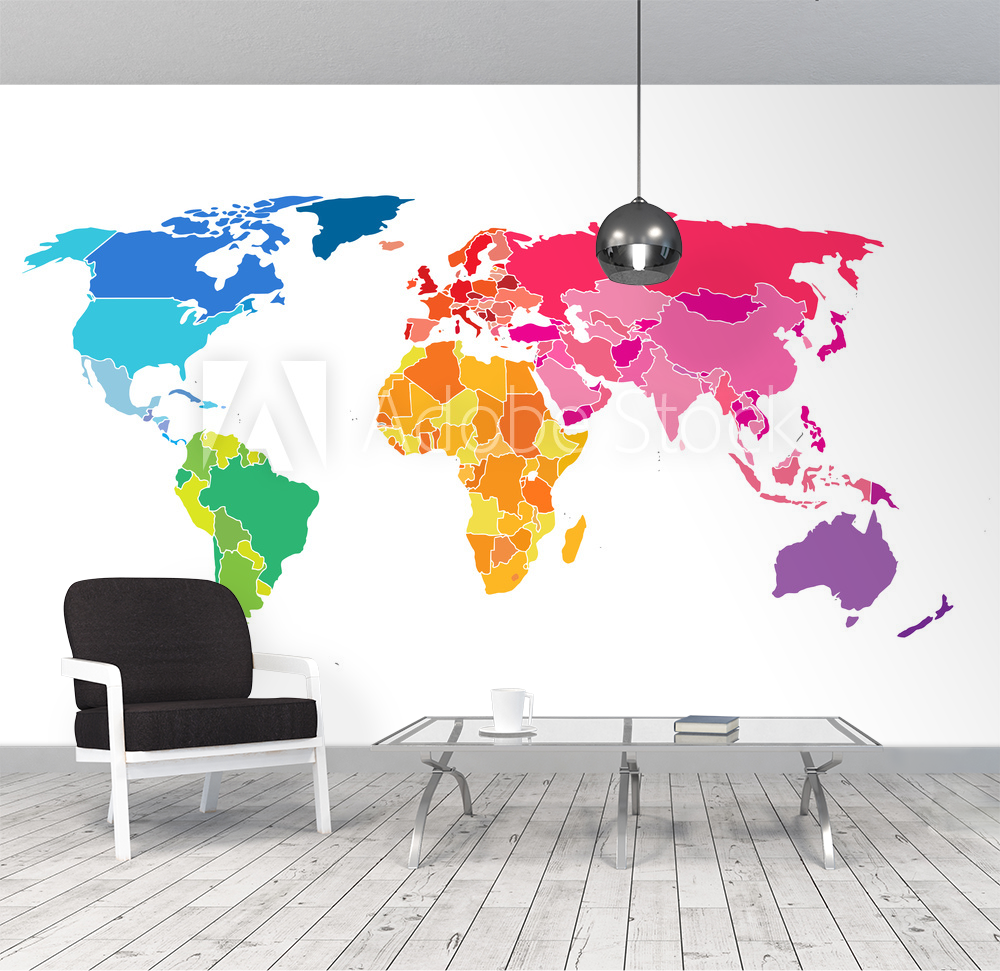 Political World Map Detailed World map of rainbow colors from Wallmural ...