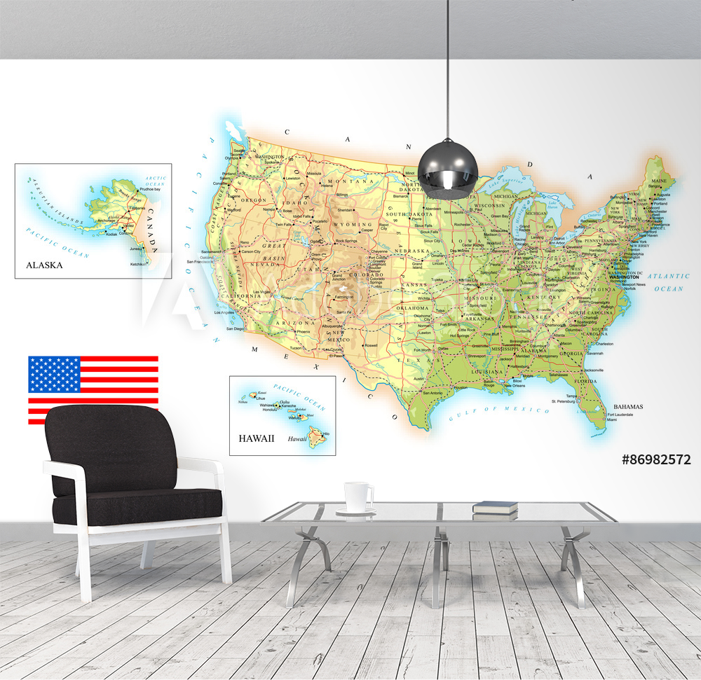 USA detailed topographic map illustration Map contains topographic ...