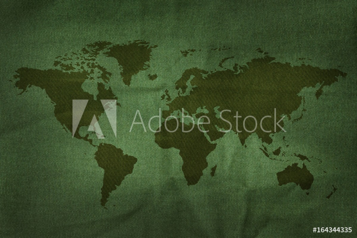 Papier peint photo World Map on Military Army Fabric Texture background ...