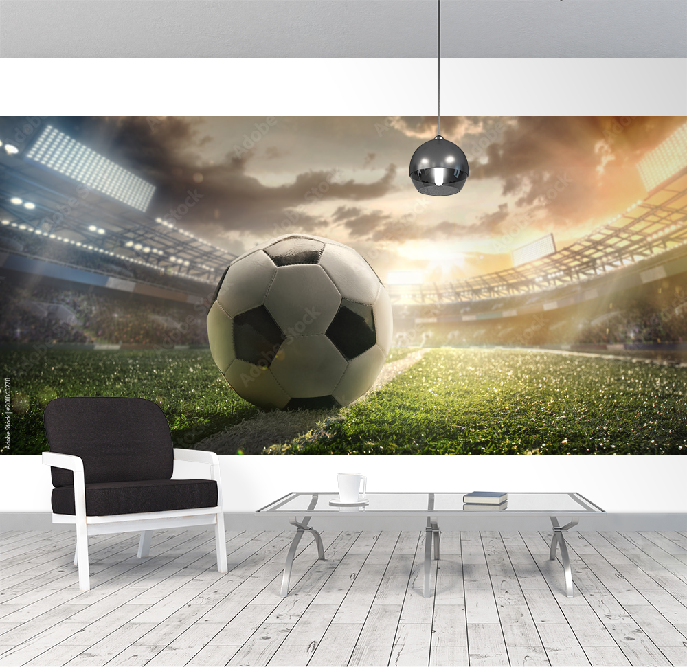 Sport Soccer ball on stadium Football poster från Fototapeter ...