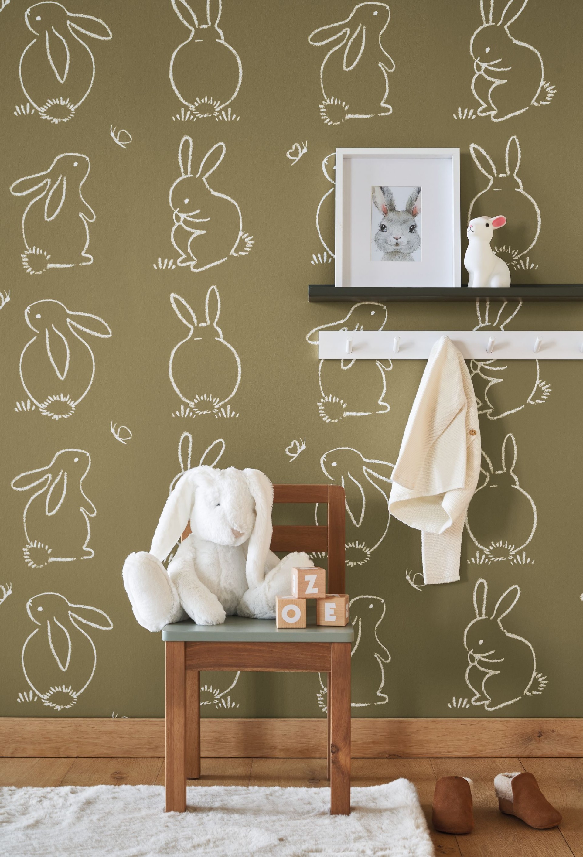 Funny Bunny Vert Kaki - 88387526 fra Casadeco | Familietapeter